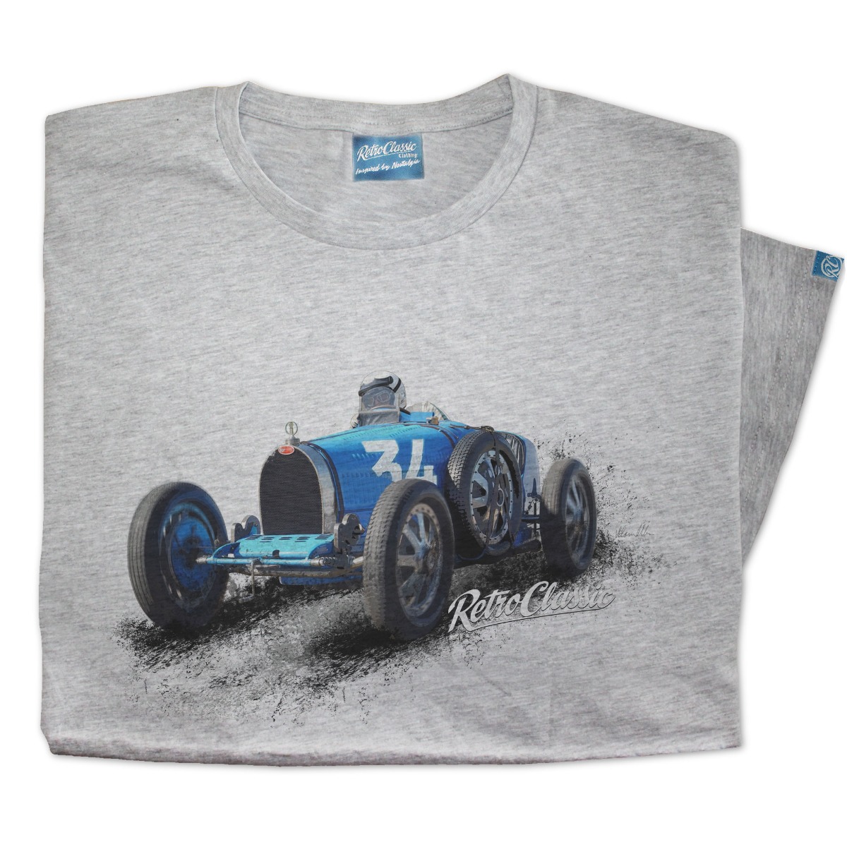 1925 Bugatti 35B Grand Prix Sports Car Mens Crew Neck T-Shirt – Retro ...